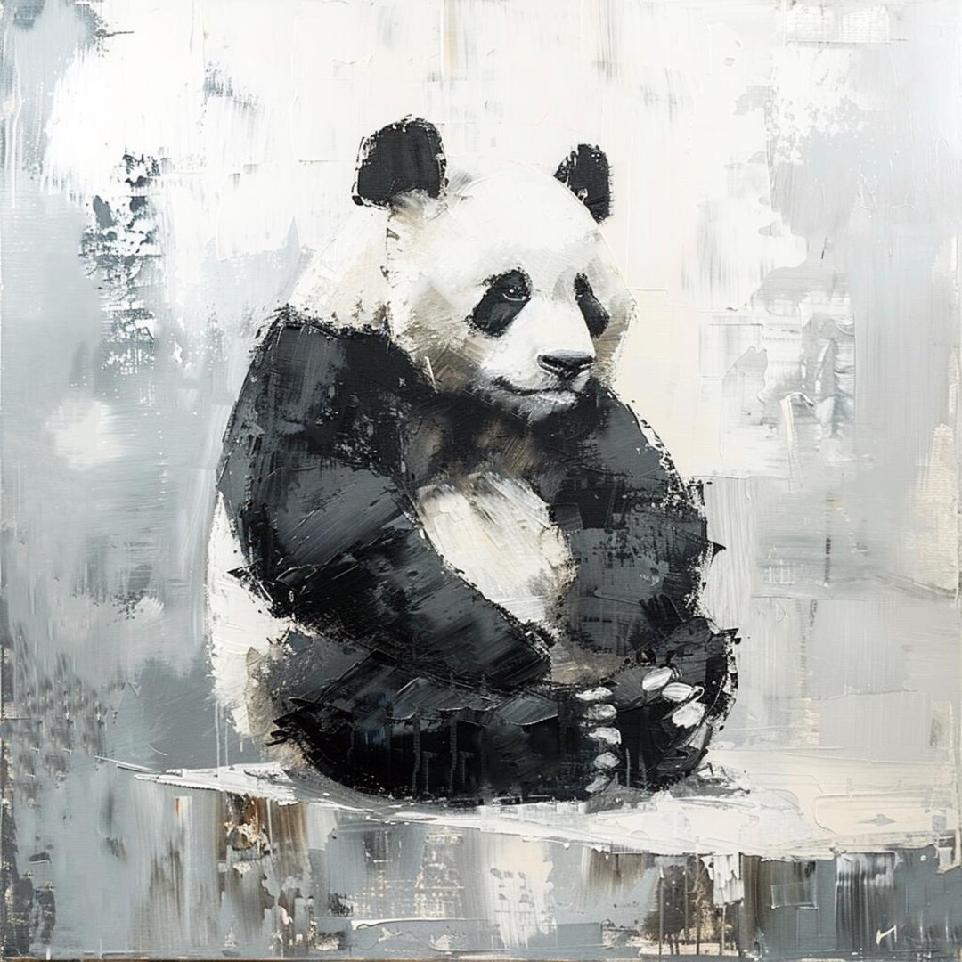 Bold Black and White Panda Painting – Modern Animal Wall Art for Rustic ...