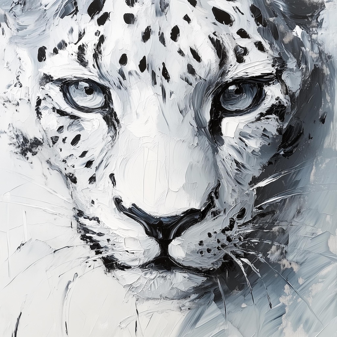 Abstract Leopard Oil Painting: Black and White Gepard Textured Canvas ...