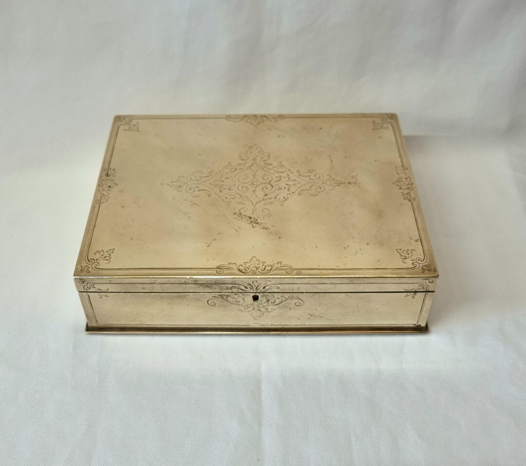 Antique 19th Century Brass Jewellery / Trinket Box With Lovely Original ...