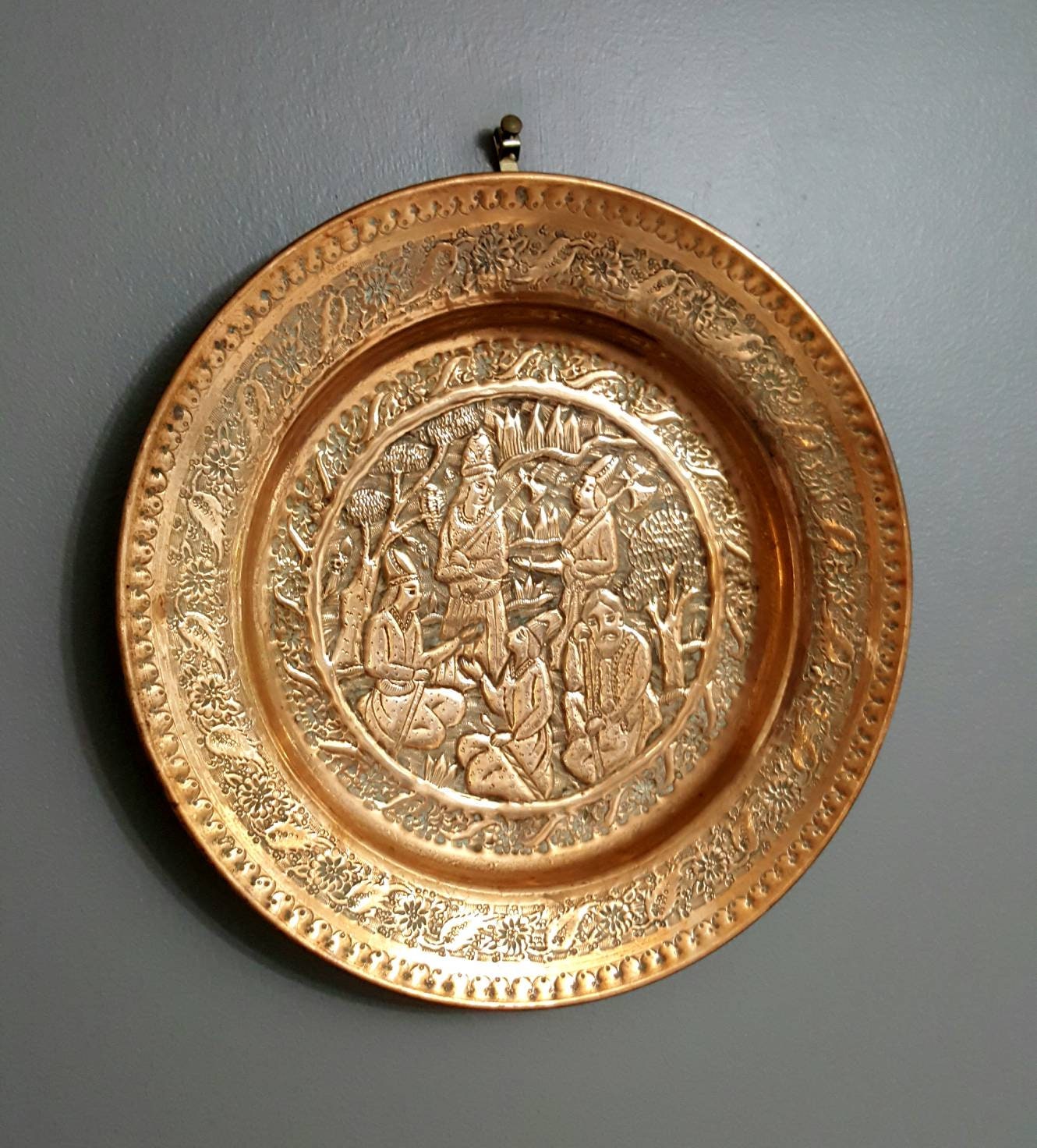 An Antique Indian Copper Wall Hanging Plate Profusely - Etsy