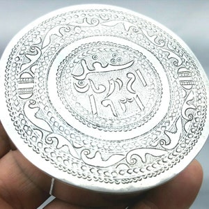 Antique Middle Eastern Silver Round Lidded Box, Chased Decoration Betel ...