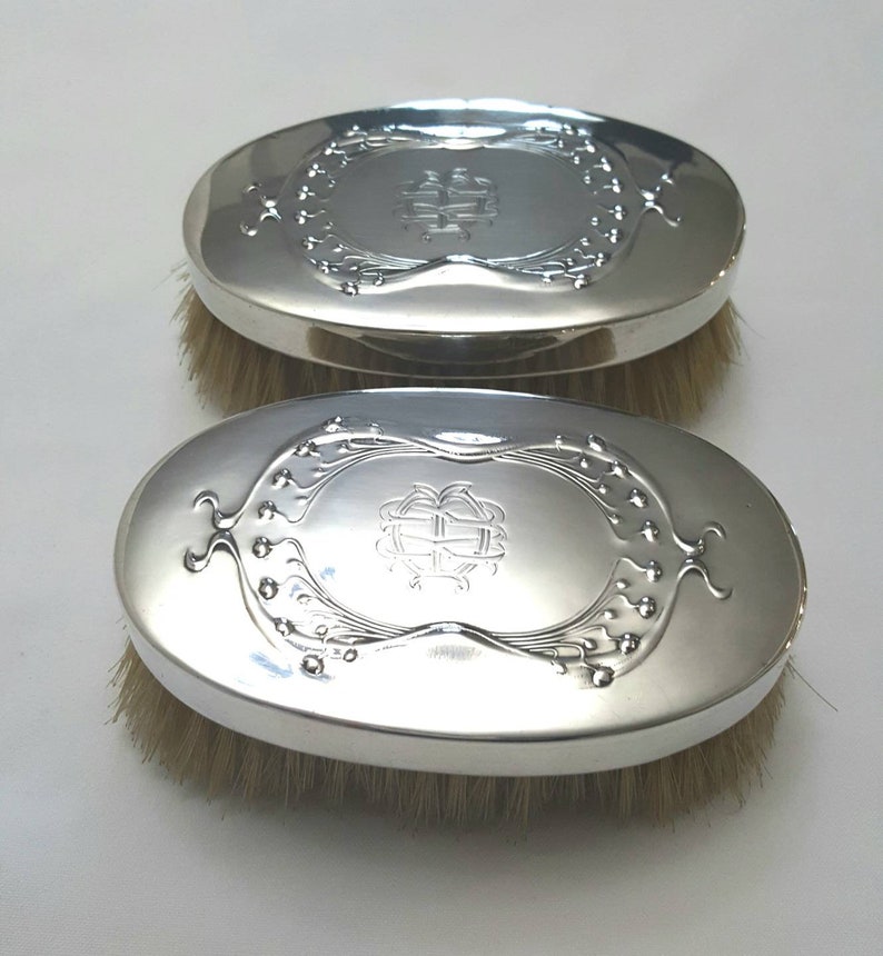 Pair Silver Brushes - an Edwardian Art Nouveau Sterling Silver Pair of ...