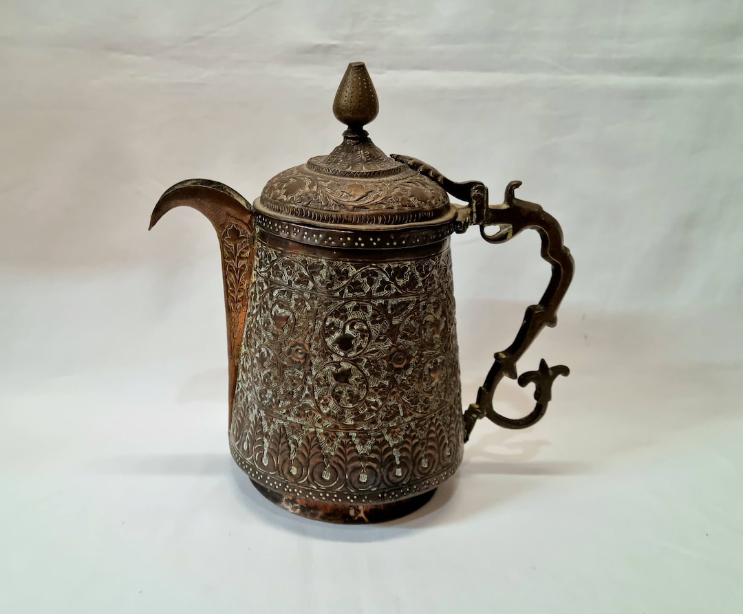 Antique Kashmiri Ewer - a Large Late 19th Century Copper & Brass Lidded ...
