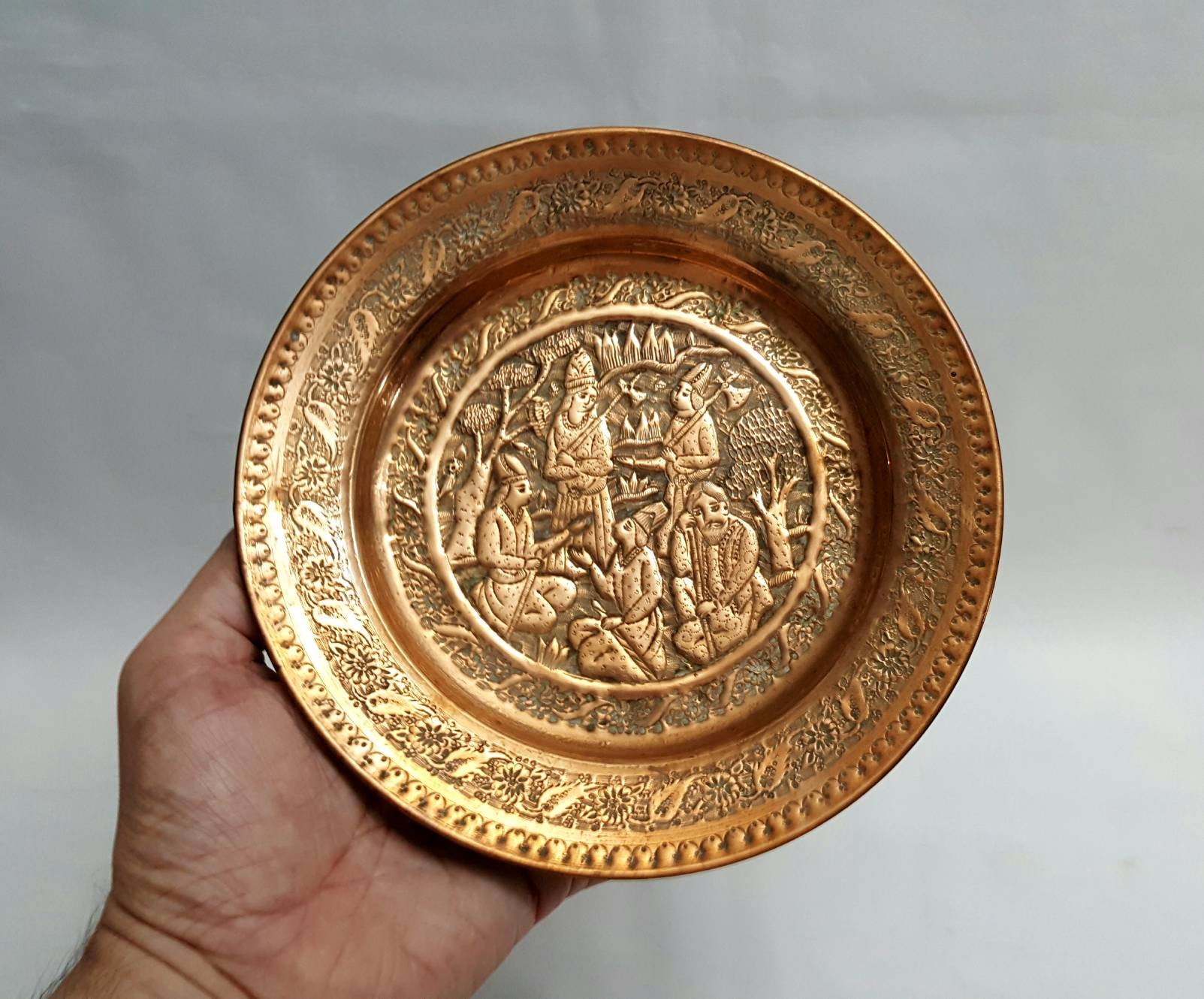 An Antique Indian Copper Wall Hanging Plate Profusely - Etsy