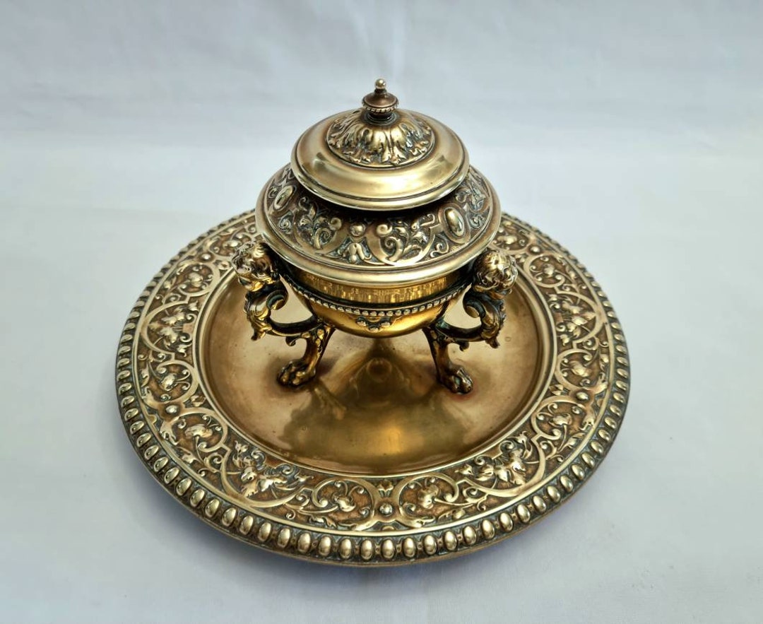 Antique Brass Inkstand - a Lovely Late Victorian Brass Urn-shaped ...
