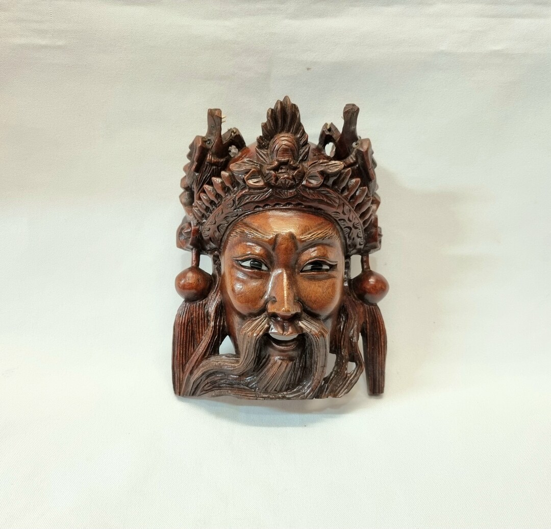 Antique Wall Hanging Piece - a Carved Hardwood Chinese Face Mask ...