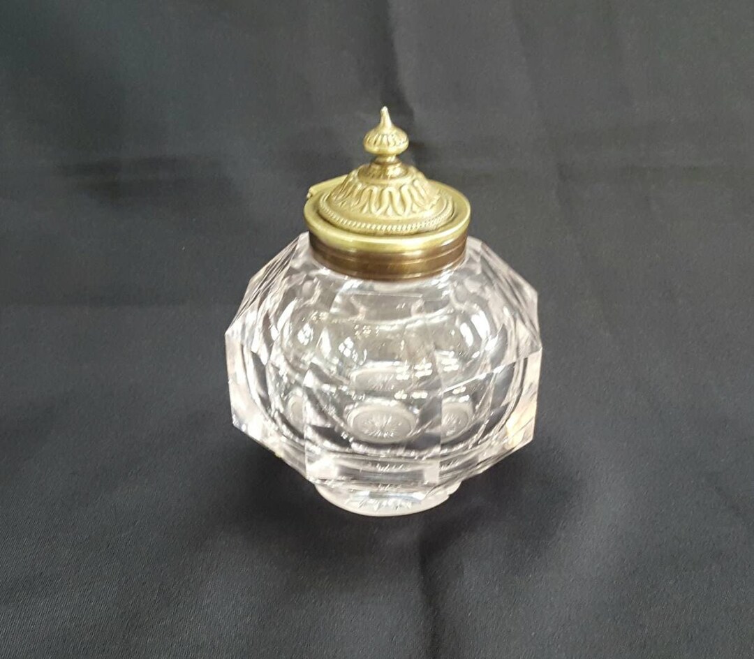 Antique Glass Inkwell - a Large and Heavy Late Victorian Octagonal ...