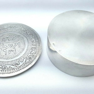 Antique Middle Eastern Silver Round Lidded Box, Chased Decoration Betel ...