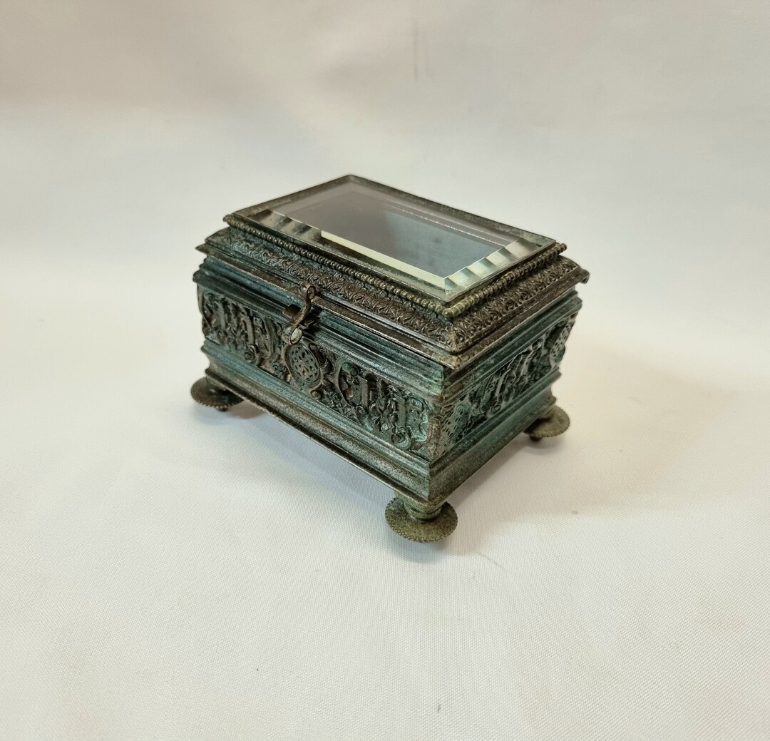 Antique Trinket Box a Small French Bronze Trinket Box With Bevelled ...