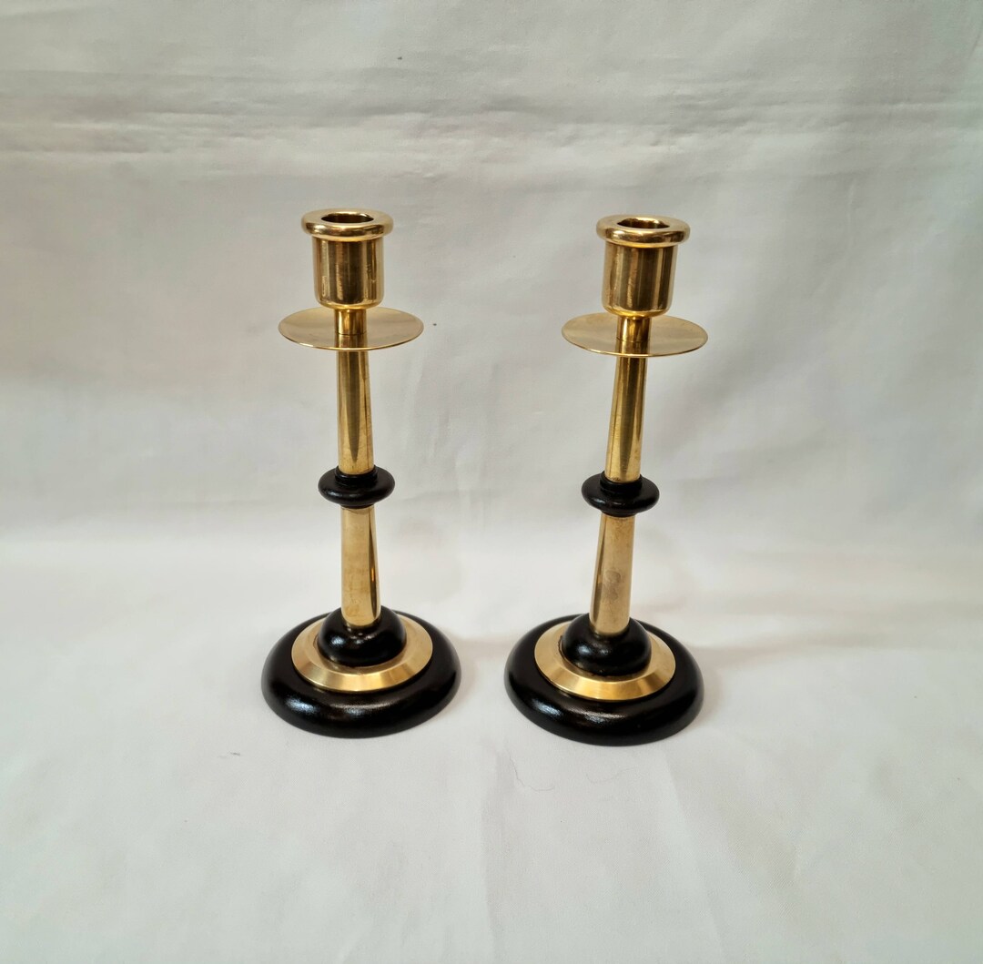 Vintage Brass Candlesticks - an Unusual Pair of Mid 20th Century Brass ...