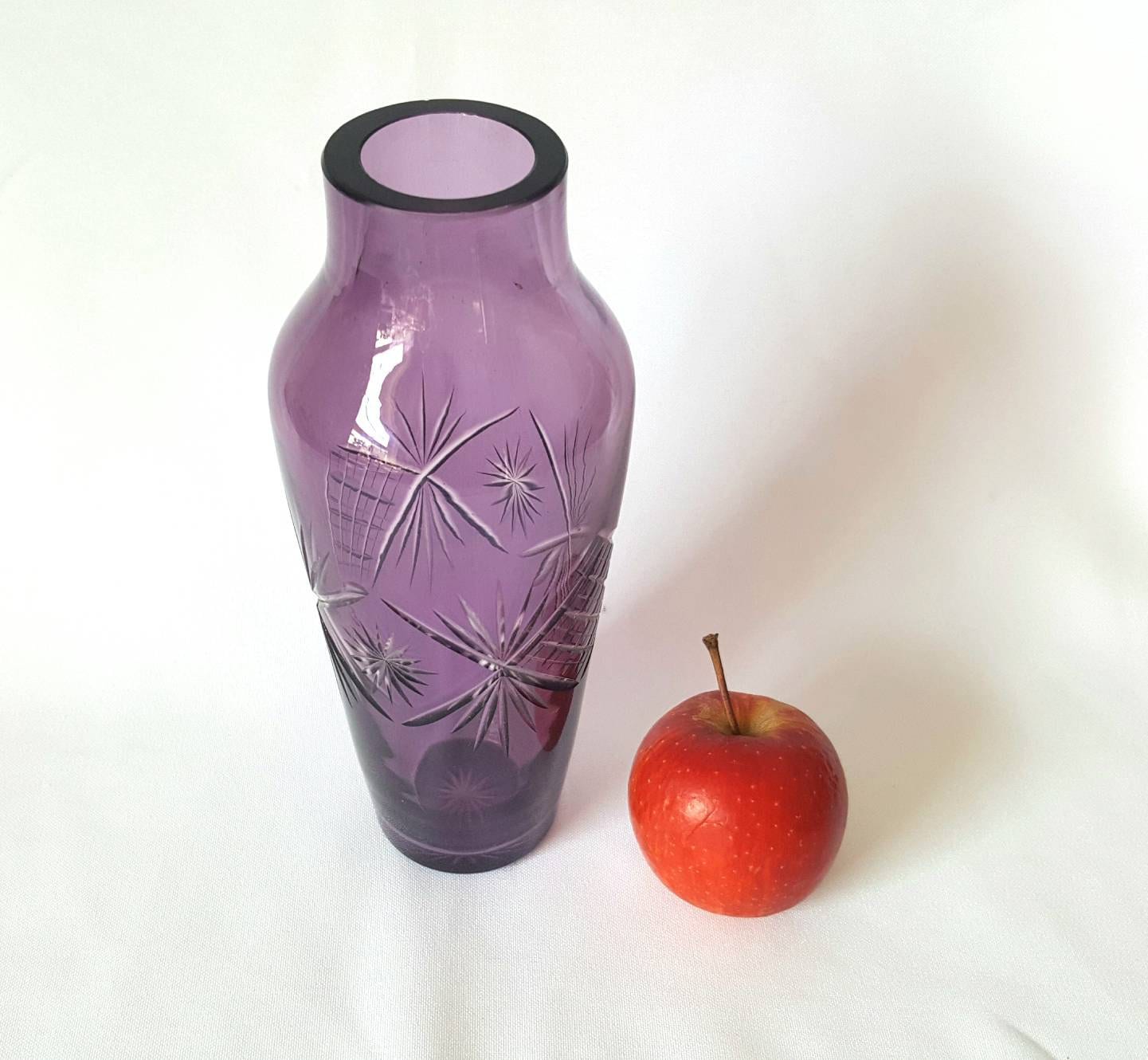 Vintage Amethyst Vase, Cut Glass Flower Vessel, Decorated With ...