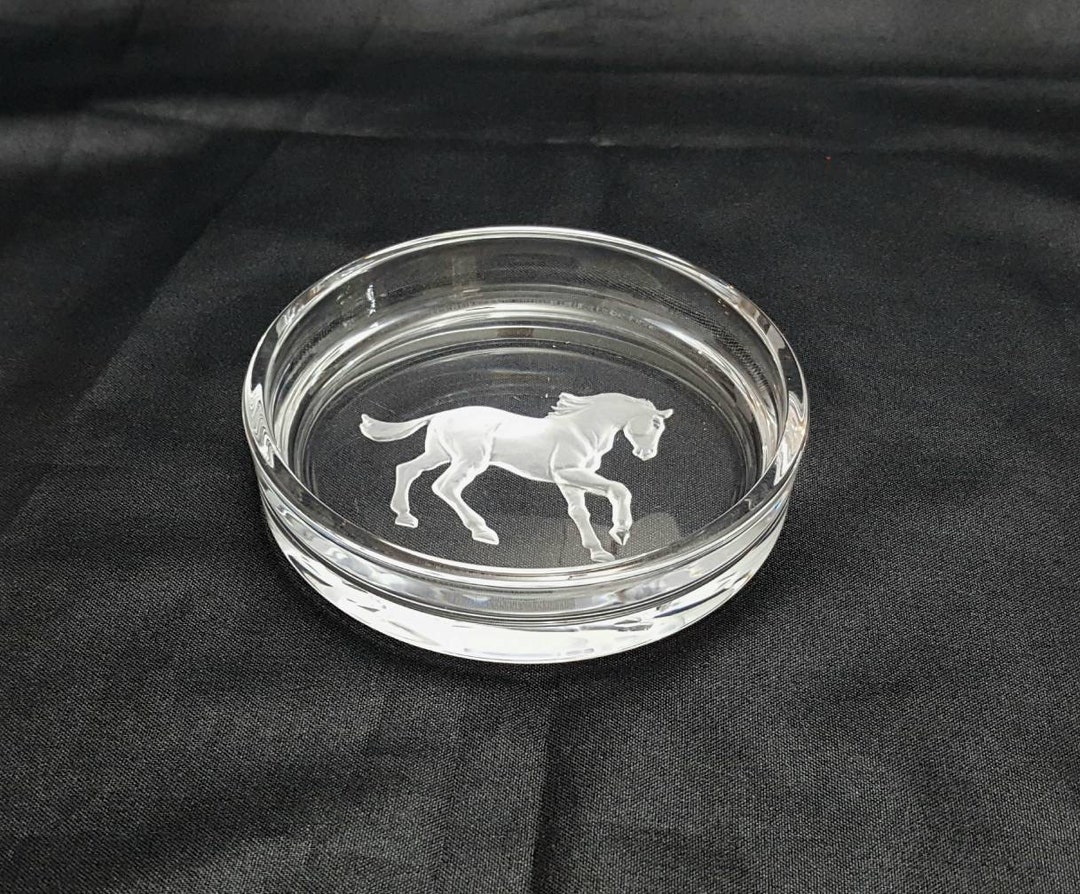 Vintage Glass Dish - a Round Glass Pin Dish With 3D Horse Detail ...