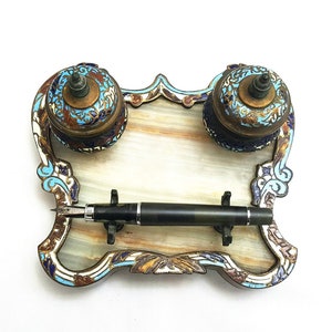 French Enamel Inkstand a 19th Century Champleve Enamel and Ormolu Gilt ...