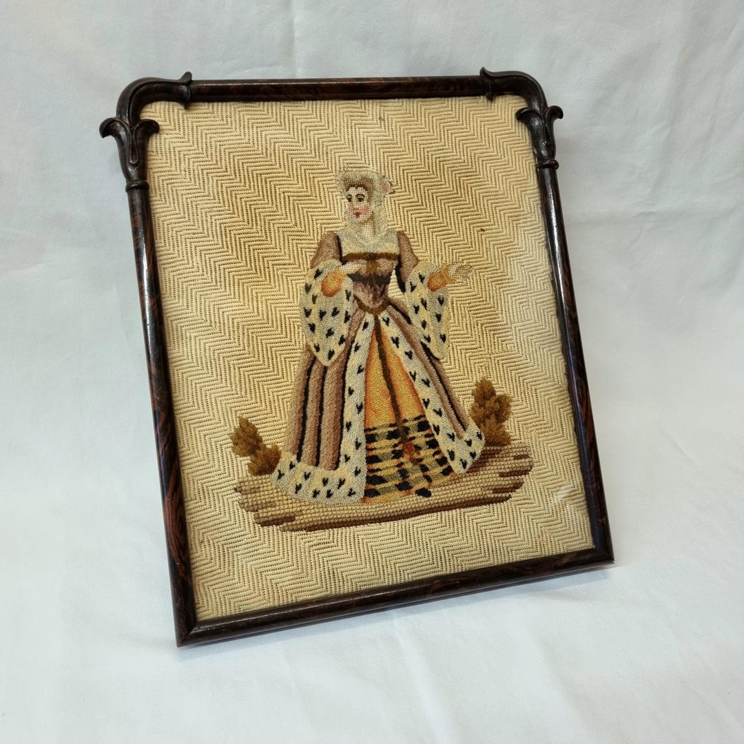Antique Regency Hardwood Framed Cross-stitch Panel With a Faux ...