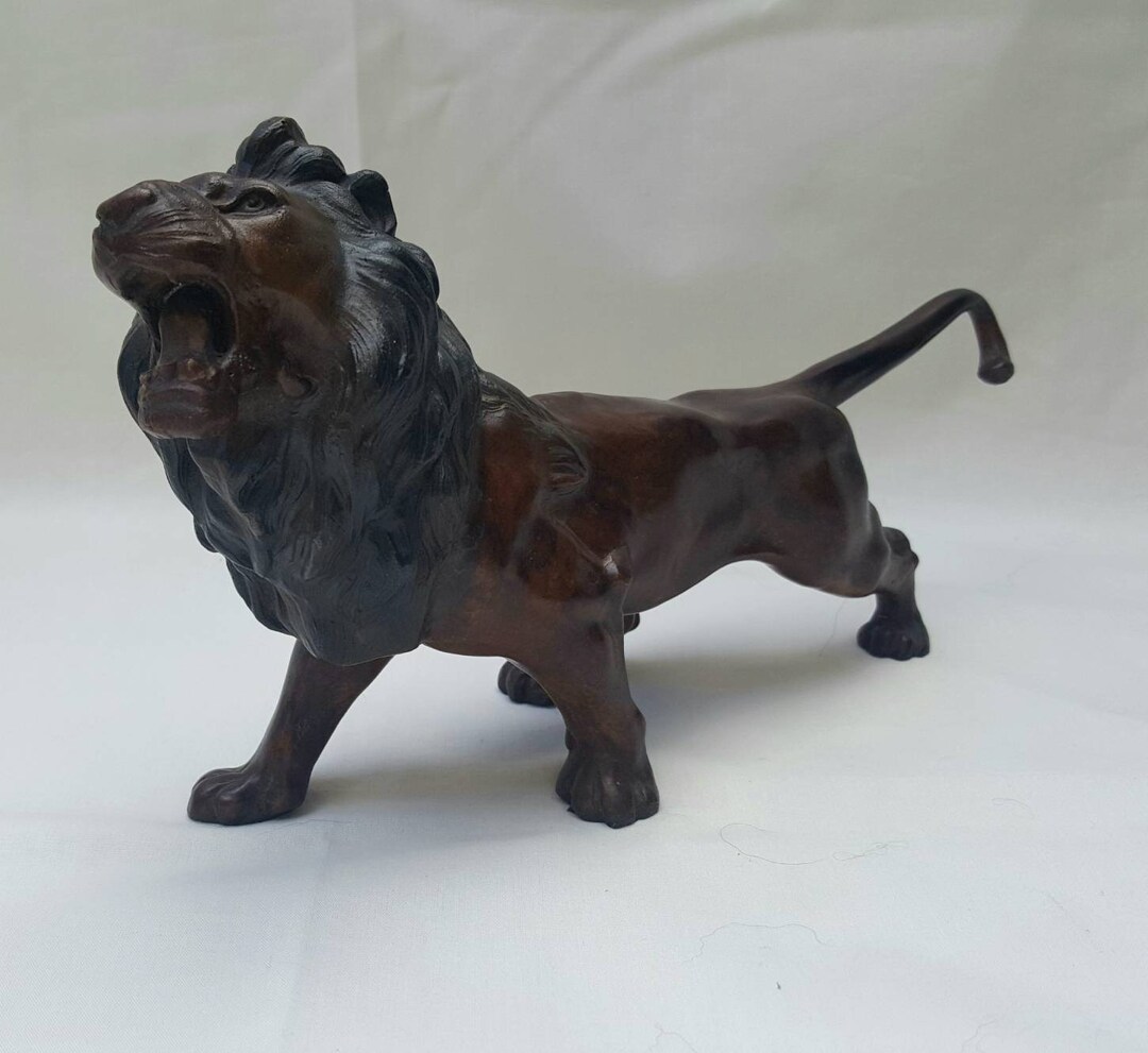 Vintage Bronze Lion, Large Heavy Lion Sculpture Figure, Ideal Desktop ...