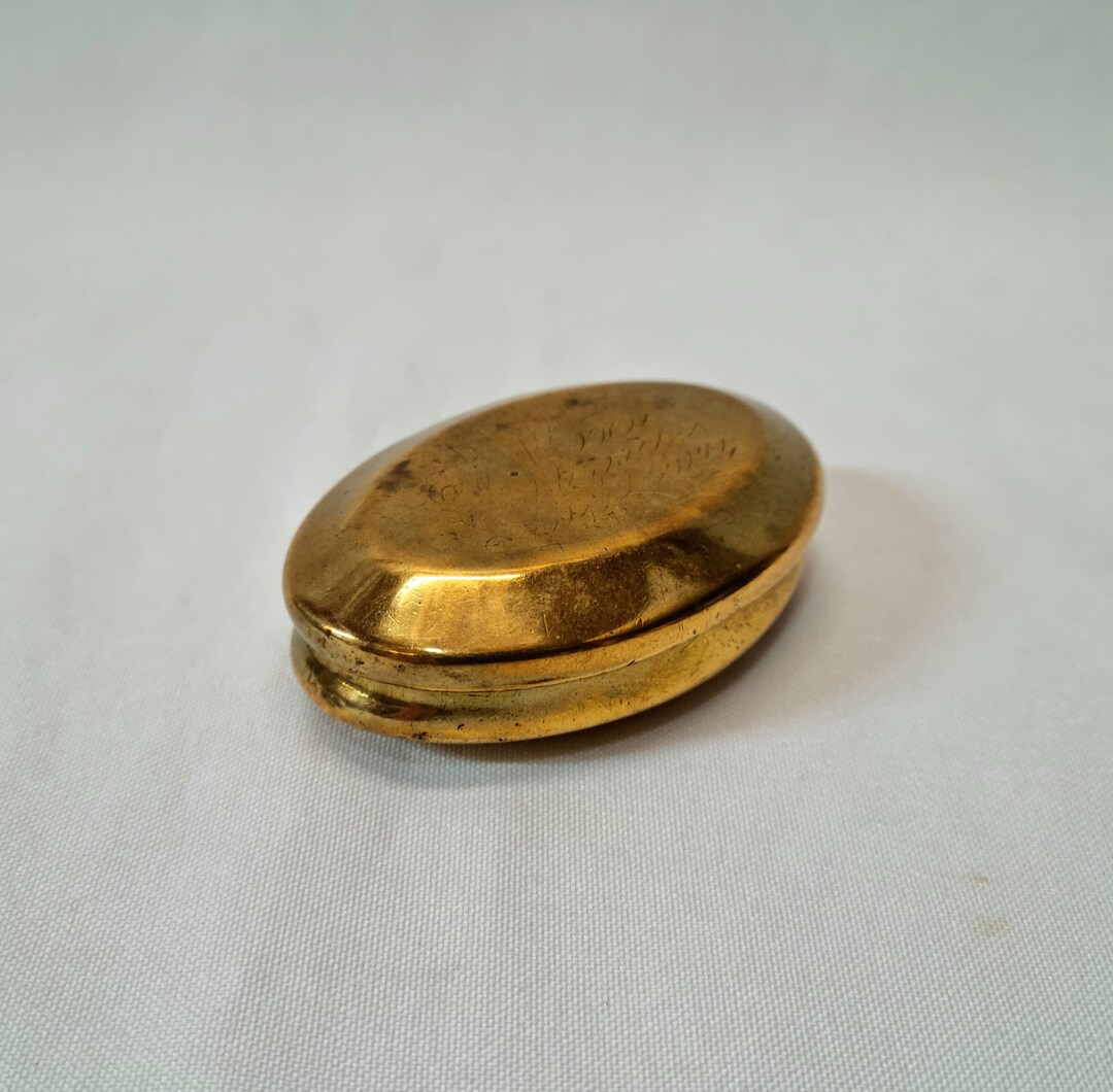 Brass Snuff Box Antique 19th Century Victorian Plain Chamfered Oval ...