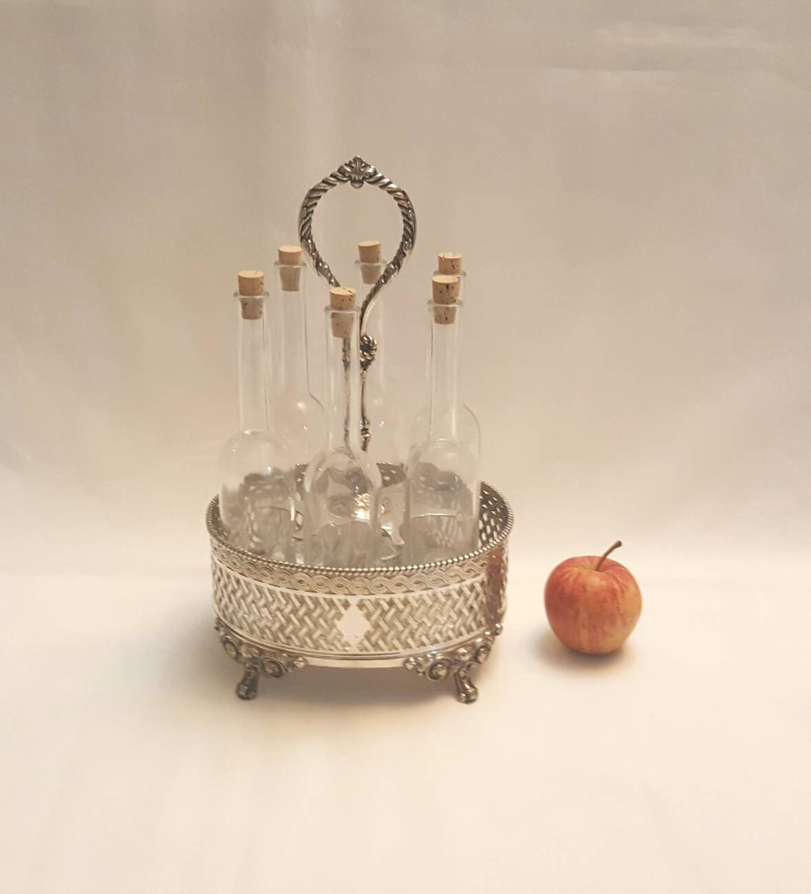Antique silver plated cruet set with 6 modern bottles early | Etsy