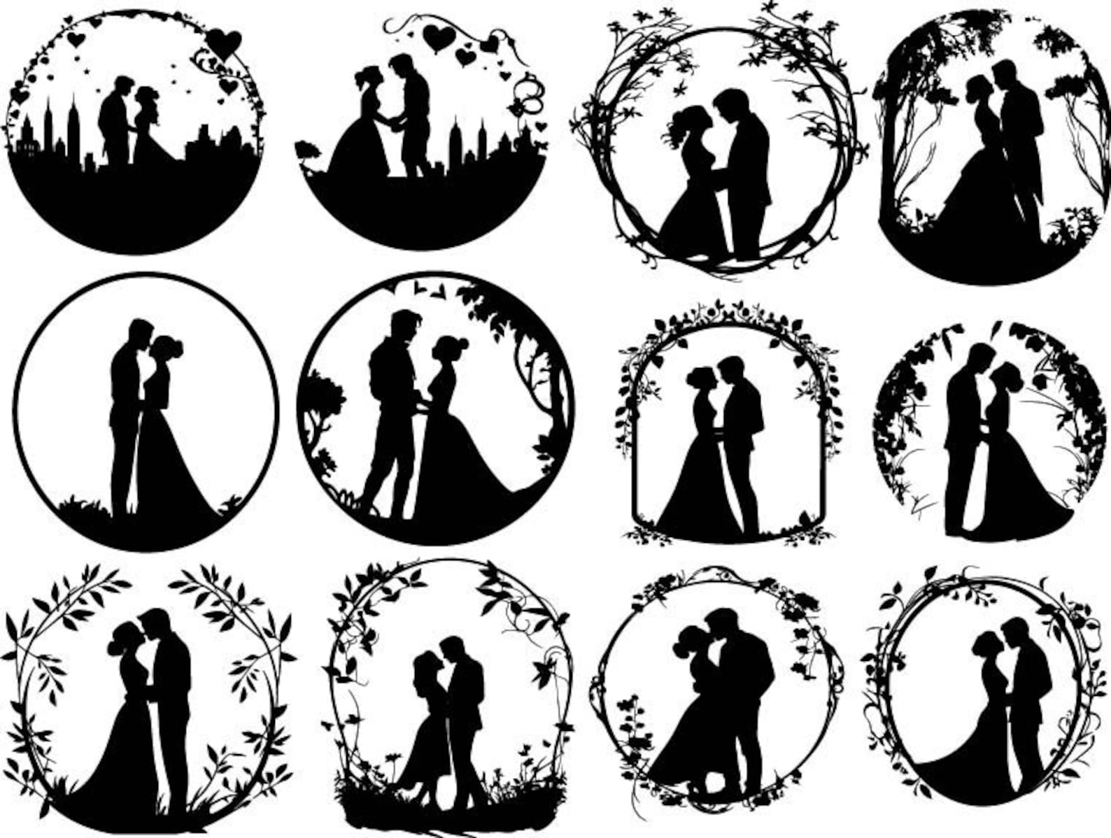 Couple Silhouette Svg, Lovers Silhouette Svg, Couples Clipart, Wedding ...