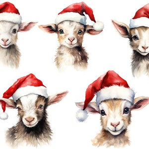 Christmas Goat PNG Clipart Bundle, Watercolor Christmas Goat Png ...