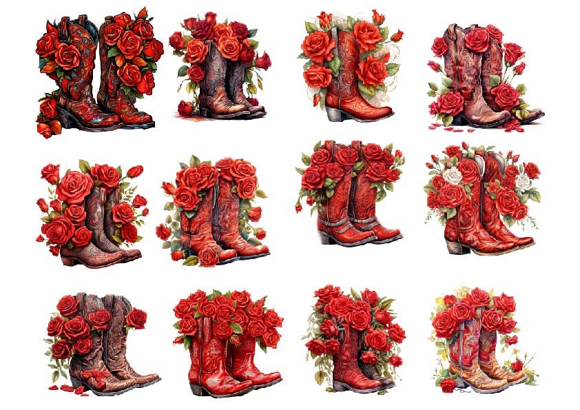 Watercolor Cowboy Boots With Roses, Cowboy Boots Clipart, Cowgirl Boots ...