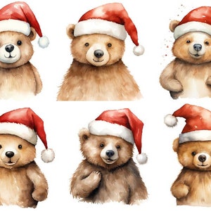 Watercolour Christmas Bear Clipart, Xmas Teddy Bears Png, Watercolor ...