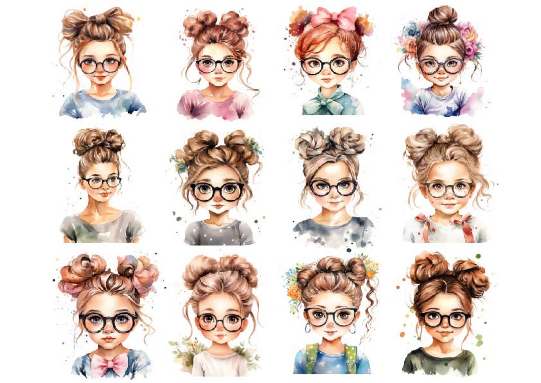 Watercolor Girl With Bun Clipart, Watercolor Little Girl Png, Girl With ...