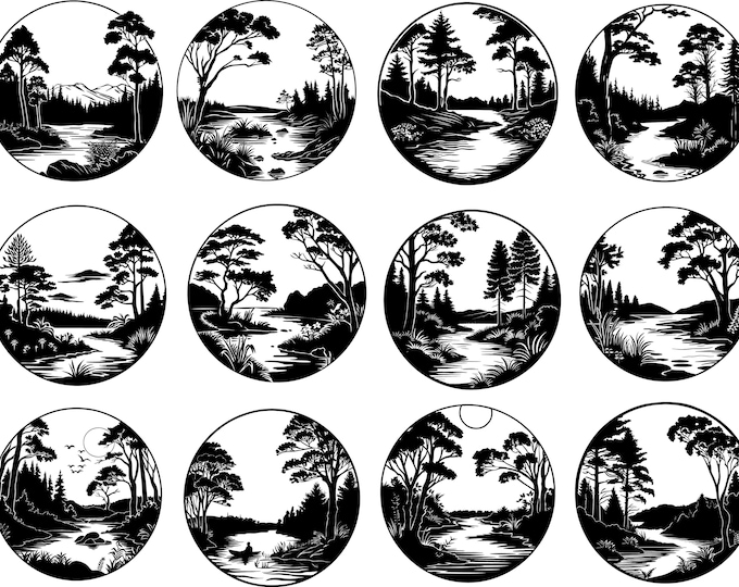 River Scene Laser Engrave Files Svg Png Dxf Eps Pdf Vector Graphic ...