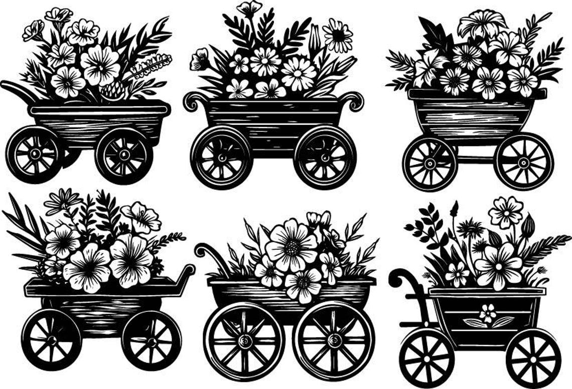 Floral Cart Svg, Flowers Clipart, Flowers Cut Files for Cricut ...