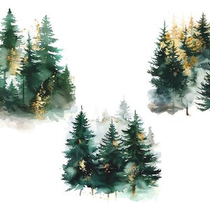 Watercolor Pine Forest, Watercolor Forest Landscapes, Forest Tree ...