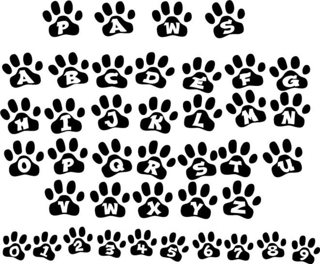 Paws Font Svg , Alphabet Svg , Paws Letters and Numbers , Digital Art ...
