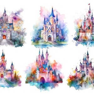 Watercolor Fairytale Castle , Watercolor Castle Clipart, Fairy Tale Castle Clipart, Watercolor ...