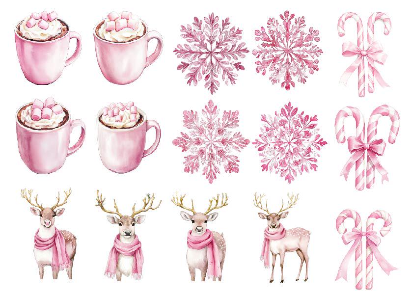 Watercolor Pink Christmas Clipart, Pink Christmas Boho Png, Christmas ...