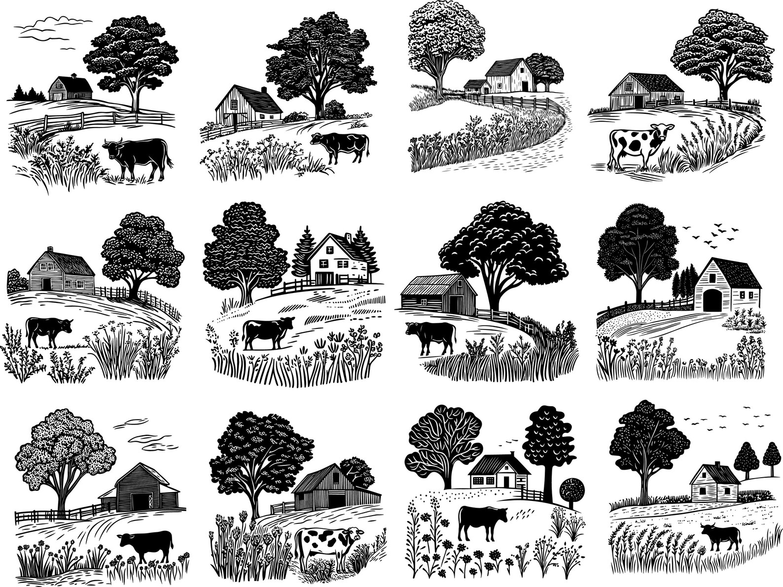 Farm Scene Svg, Farm Clipart, Farm Vector, Farm Landscape Svg, Farm ...