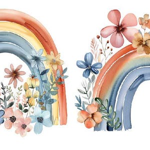 Watercolor Rainbow Clipart, Watercolor Boho Floral Rainbow, Boho ...