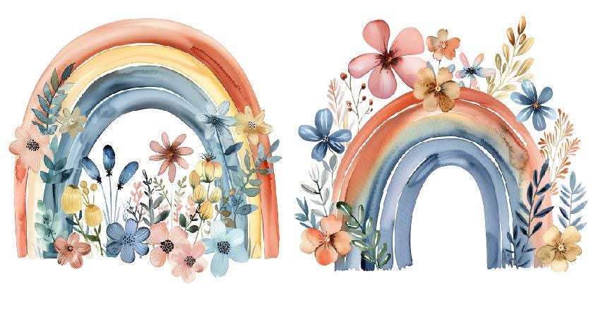 Watercolor Rainbow Clipart, Watercolor Boho Floral Rainbow, Boho ...