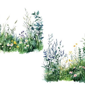 Watercolor Meadow Clipart, Watercolor Summer Greenery, Summer Landscape ...