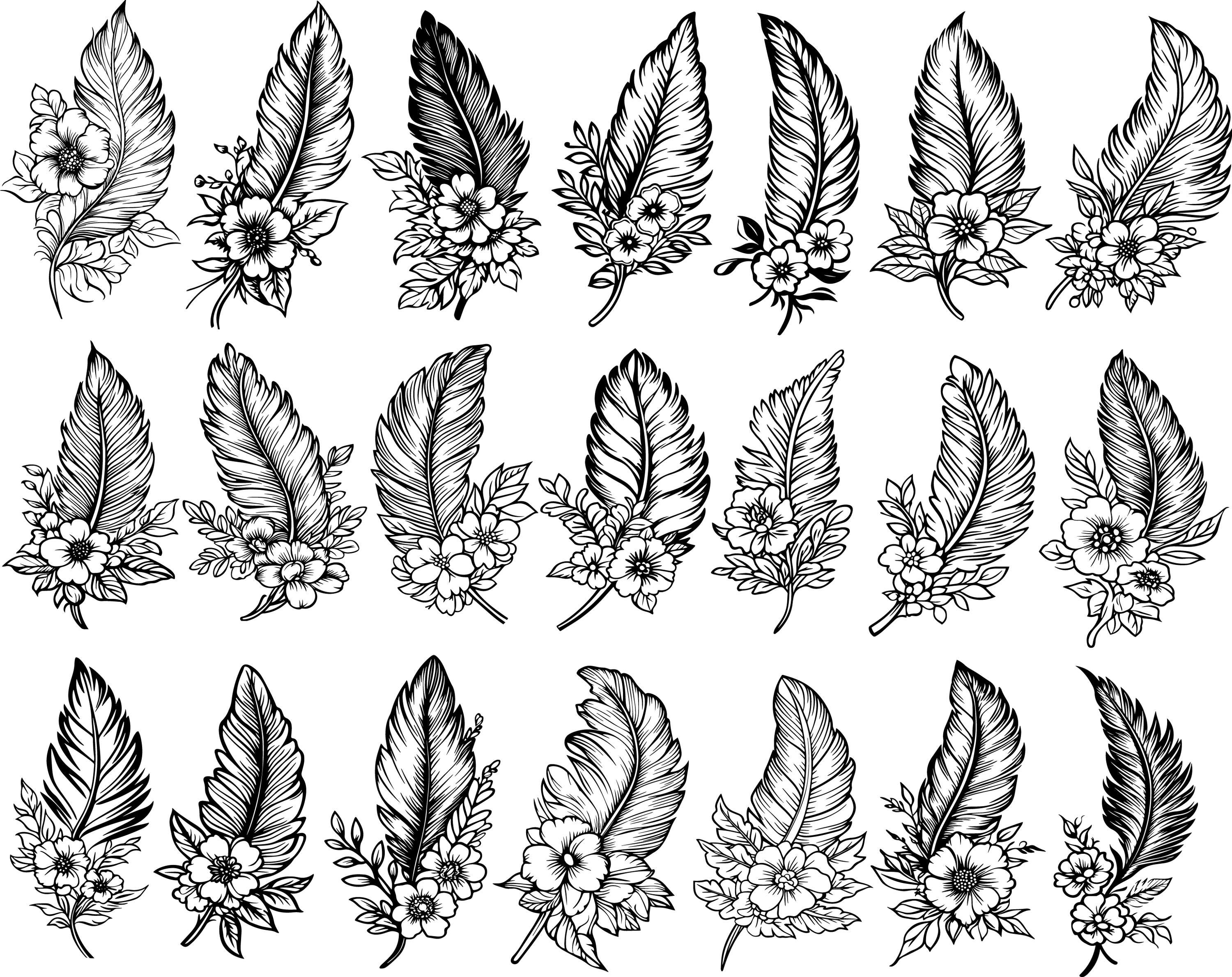 Feather Svg, Floral Feather Svg, Feather Clipart, Boho Svg, Feather Cut ...