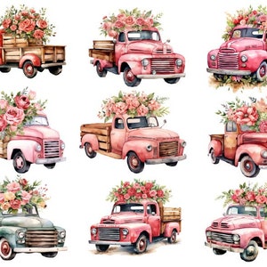 Watercolor Vintage Truck Png, Vintage Pickup Truck Png, Floral Truck ...
