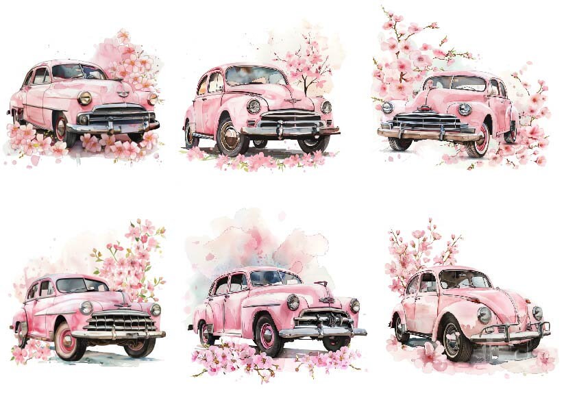 Watercolor Cute Cars Clipart, Watercolor Classic Cars Png, Vintage ...