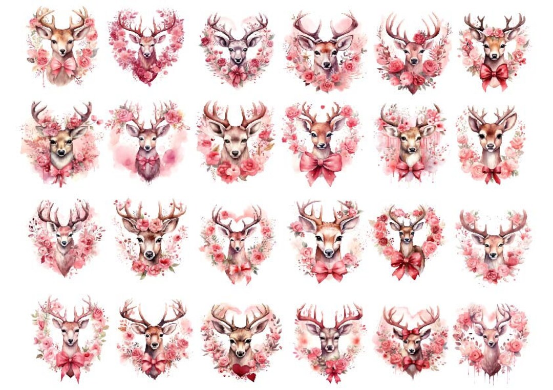 Watercolor Pink Floral Deer Clipart, Watercolor Cute Deer Png, Cute ...