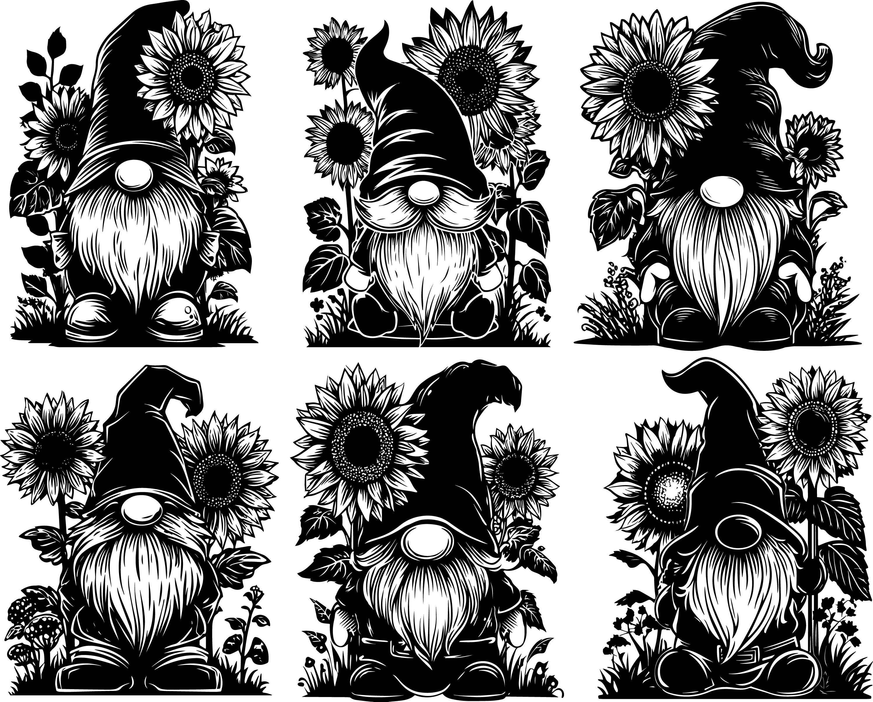 Sunflower Gnome SVG, Sunflower Clipart, Gnome Clipart, Gnome Cut Files ...