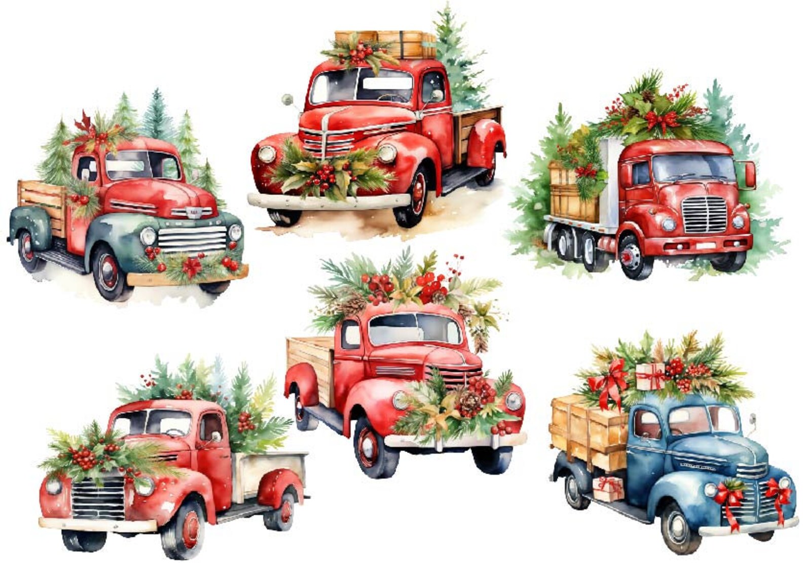 Watercolor Christmas Truck Png, Red Truck Clipart, Vintage Truck Png ...