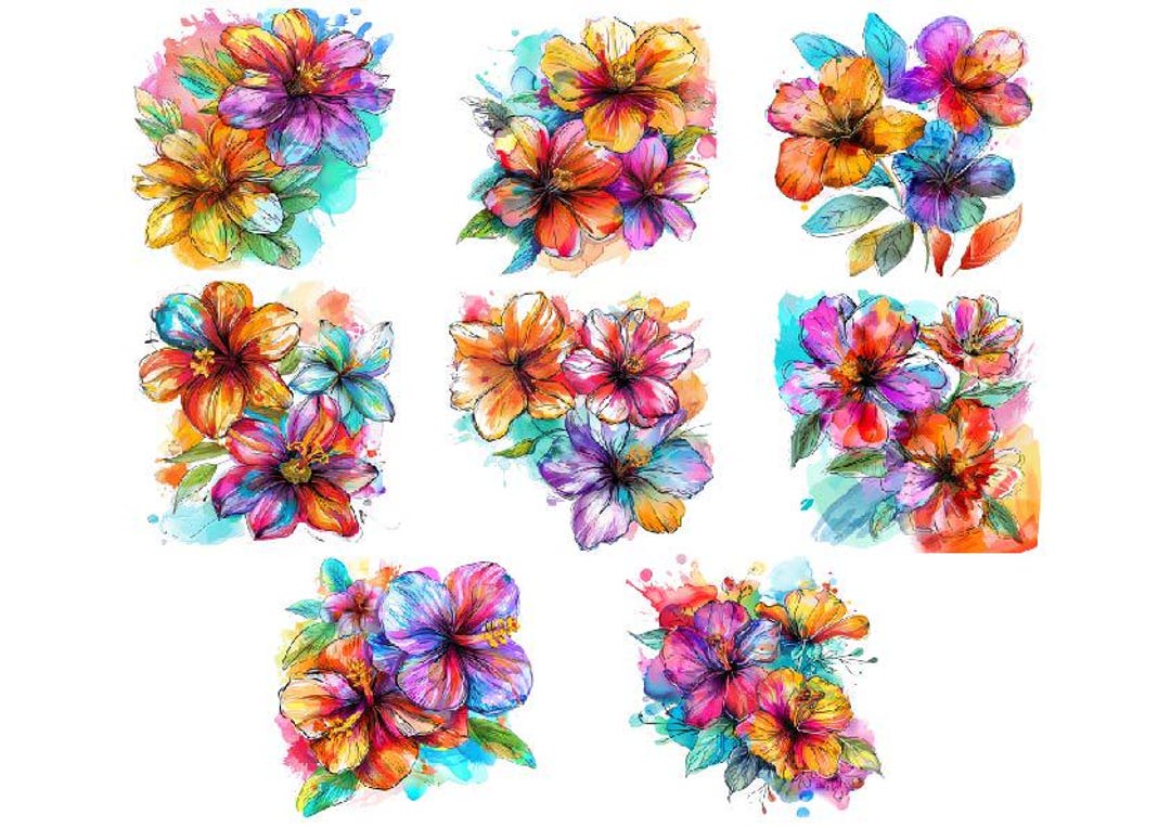 Watercolor Floral Clipart, Watercolor Colorful Flowers Png, Vibrant ...