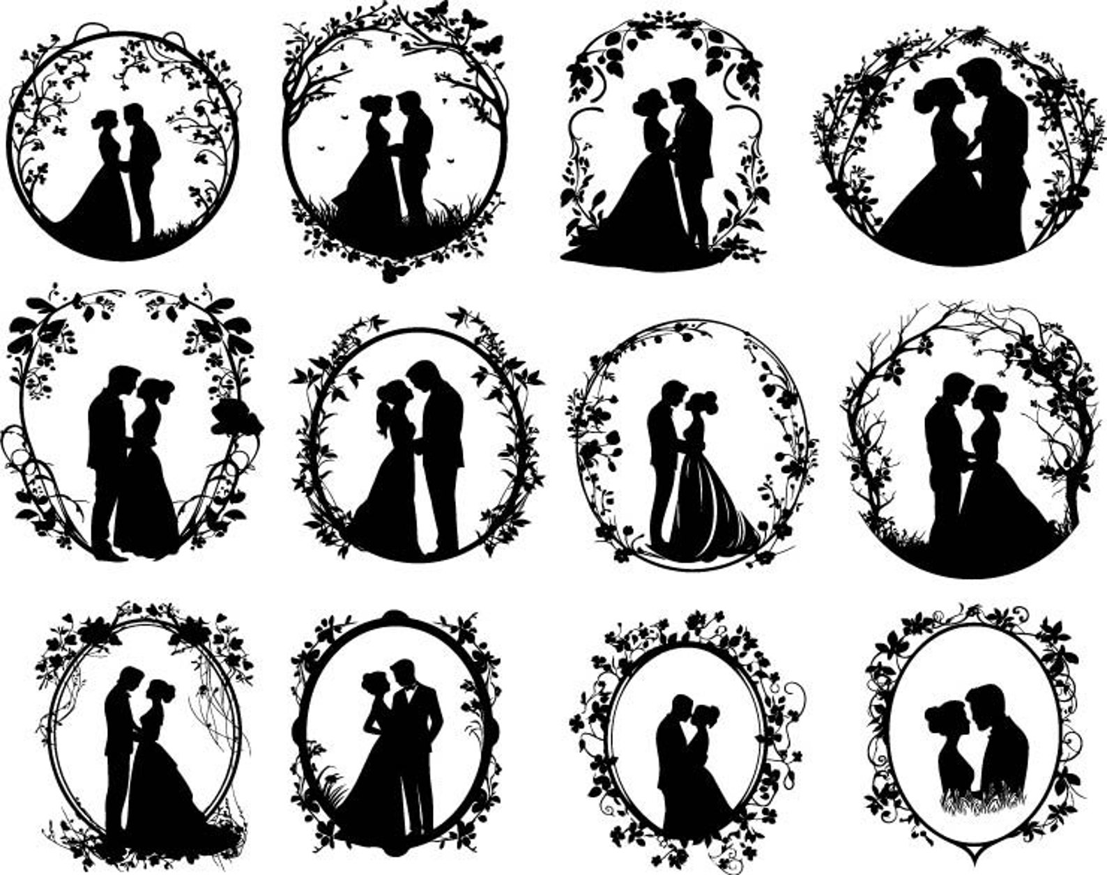 Couple Silhouette Svg, Lovers Silhouette Svg, Couples Clipart, Wedding ...