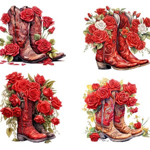 Watercolor Cowboy Boots With Roses, Cowboy Boots Clipart, Cowgirl Boots ...