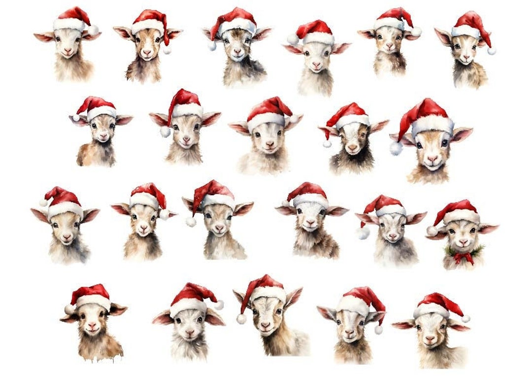 Christmas Goat PNG Clipart Bundle, Watercolor Christmas Goat Png ...
