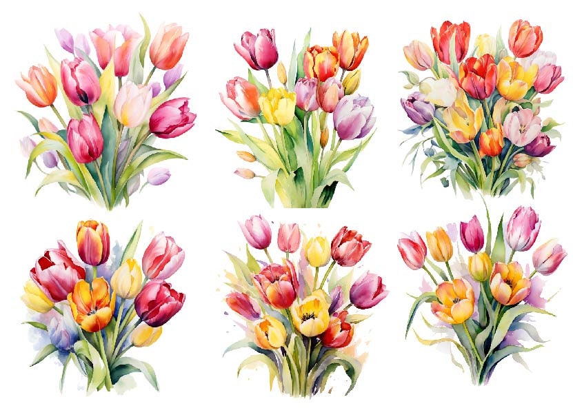 Watercolor Tulips Clipart, Spring Clipart Png, Tulips Clipart Bundle ...