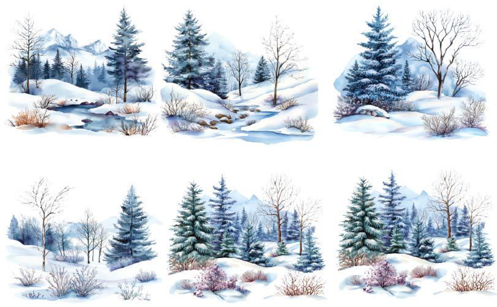 Watercolor Winter Clipart, Winter Wonderland Clipart, Winter Scene ...