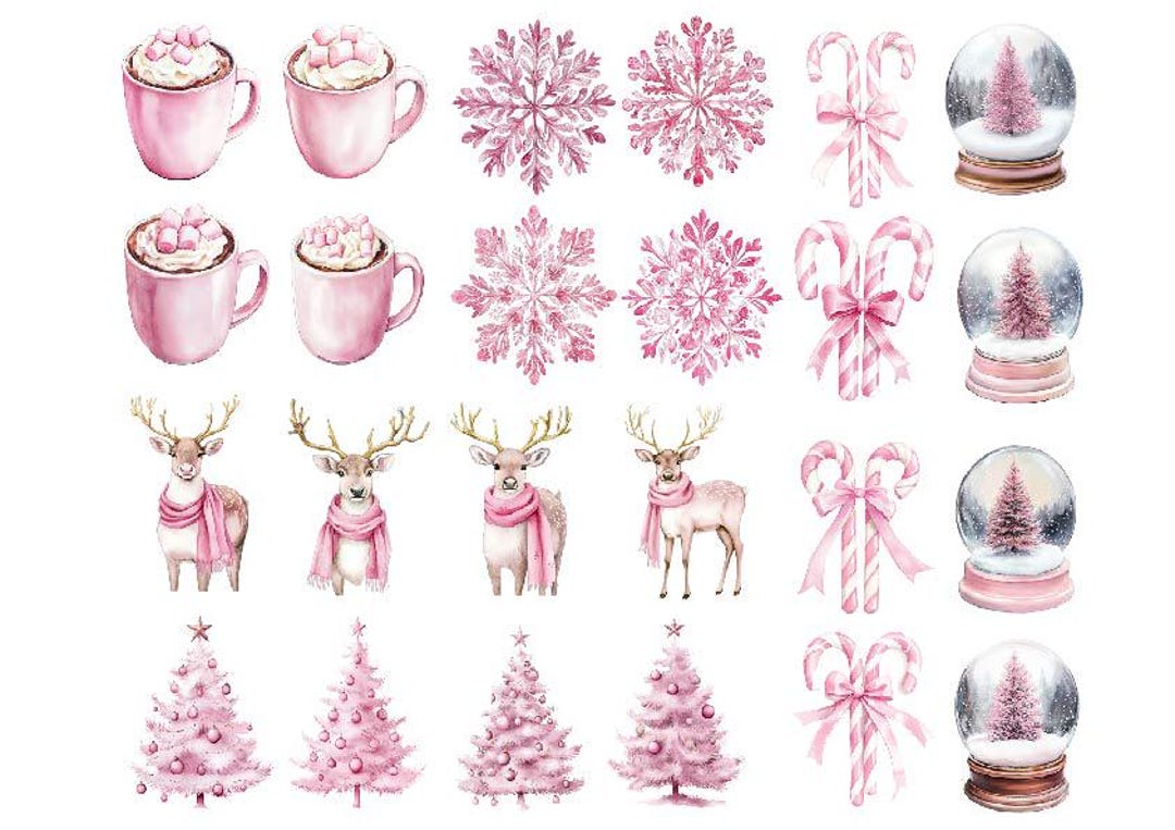 Watercolor Pink Christmas Clipart, Pink Christmas Boho Png, Christmas ...