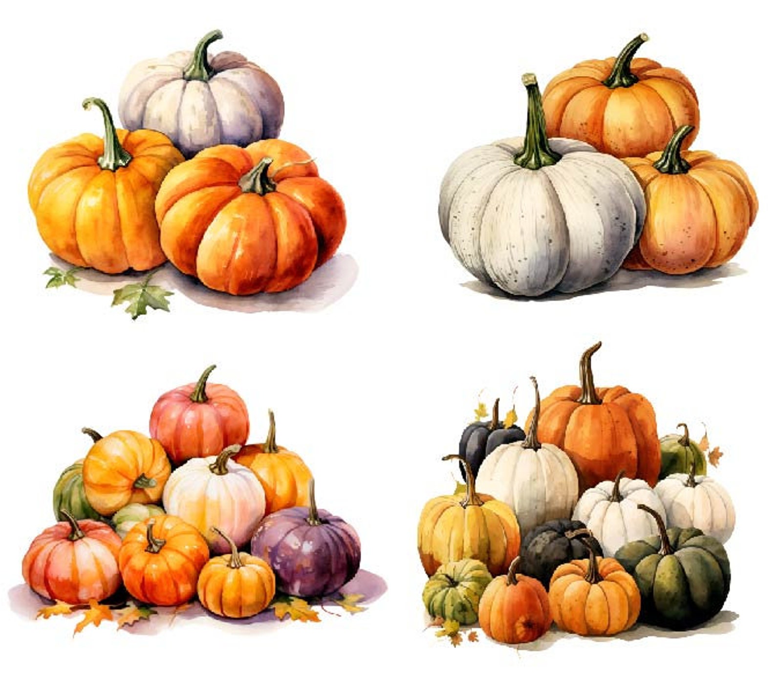 Watercolor Pumpkin Clipart, Watercolor Fall Clipart, Watercolor Pumpkin ...